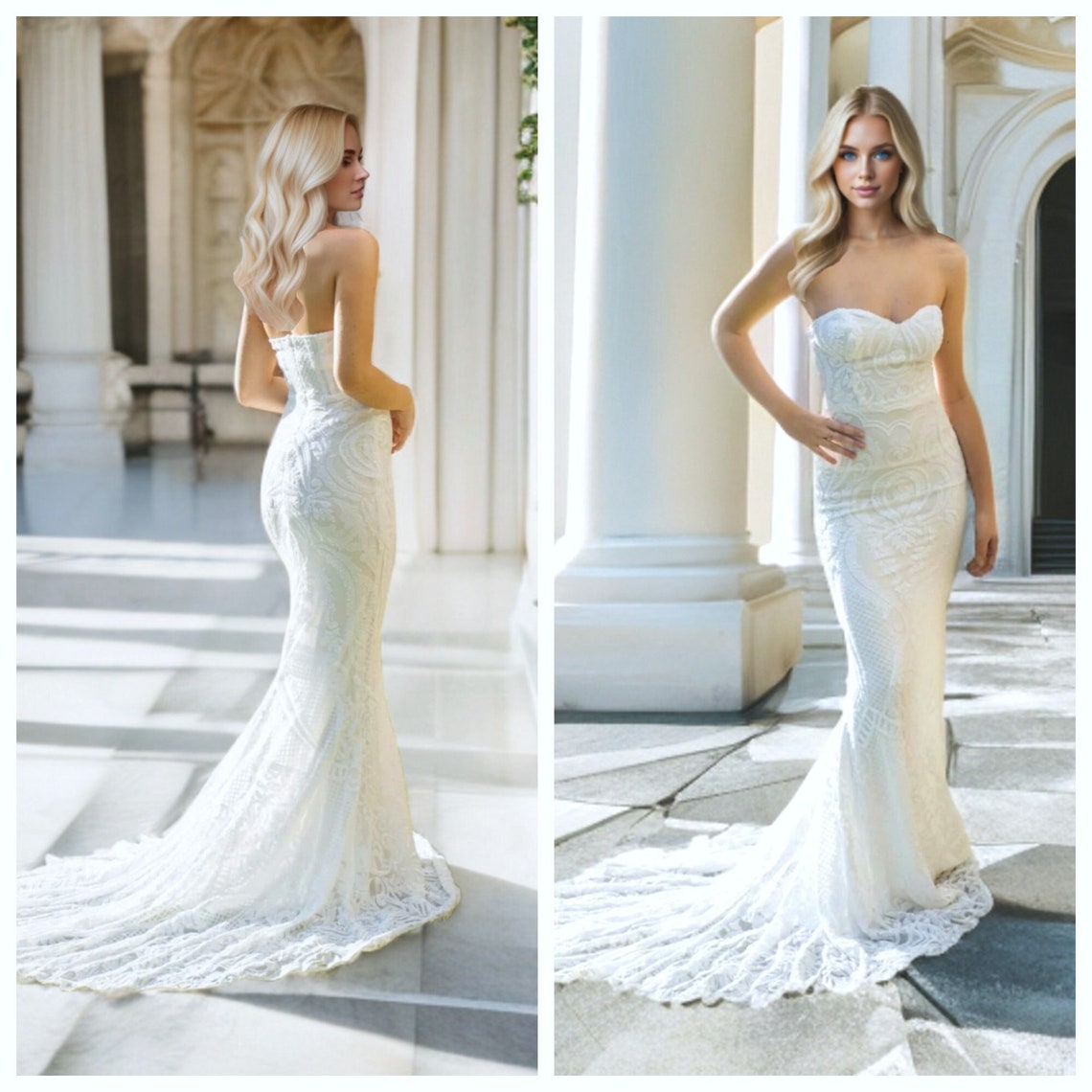 Amari Sequin Gown Elegant Shiny Sequin Mermaid Strapless Sweetheart Wedding Dress Sparkle Boho ...