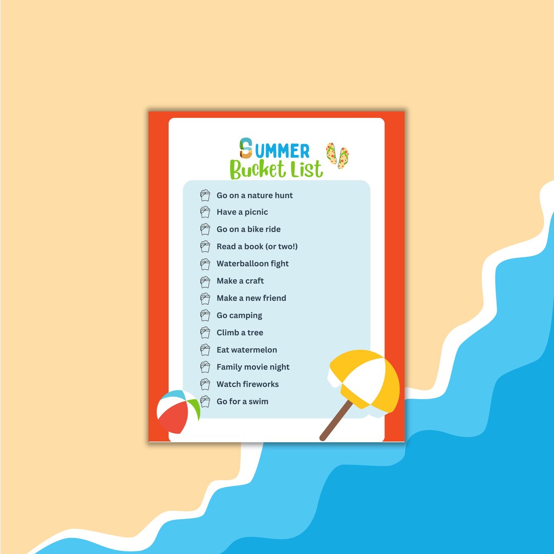 Summer Bucket List, Summer Printable, Kids Printable, Summer Activity ...