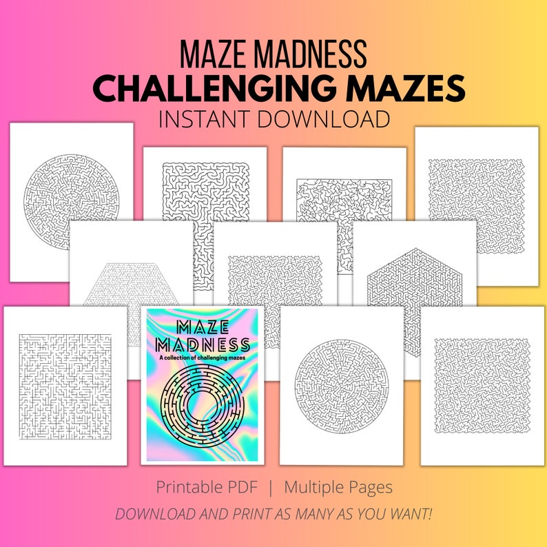 Maze Madness, Challenging Mazes, Printable Maze Book, Kids Activity ...
