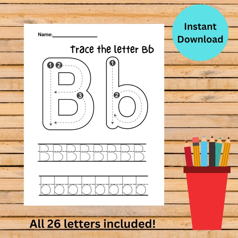 Alphabet A-Z Letter Tracing Worksheet - Etsy