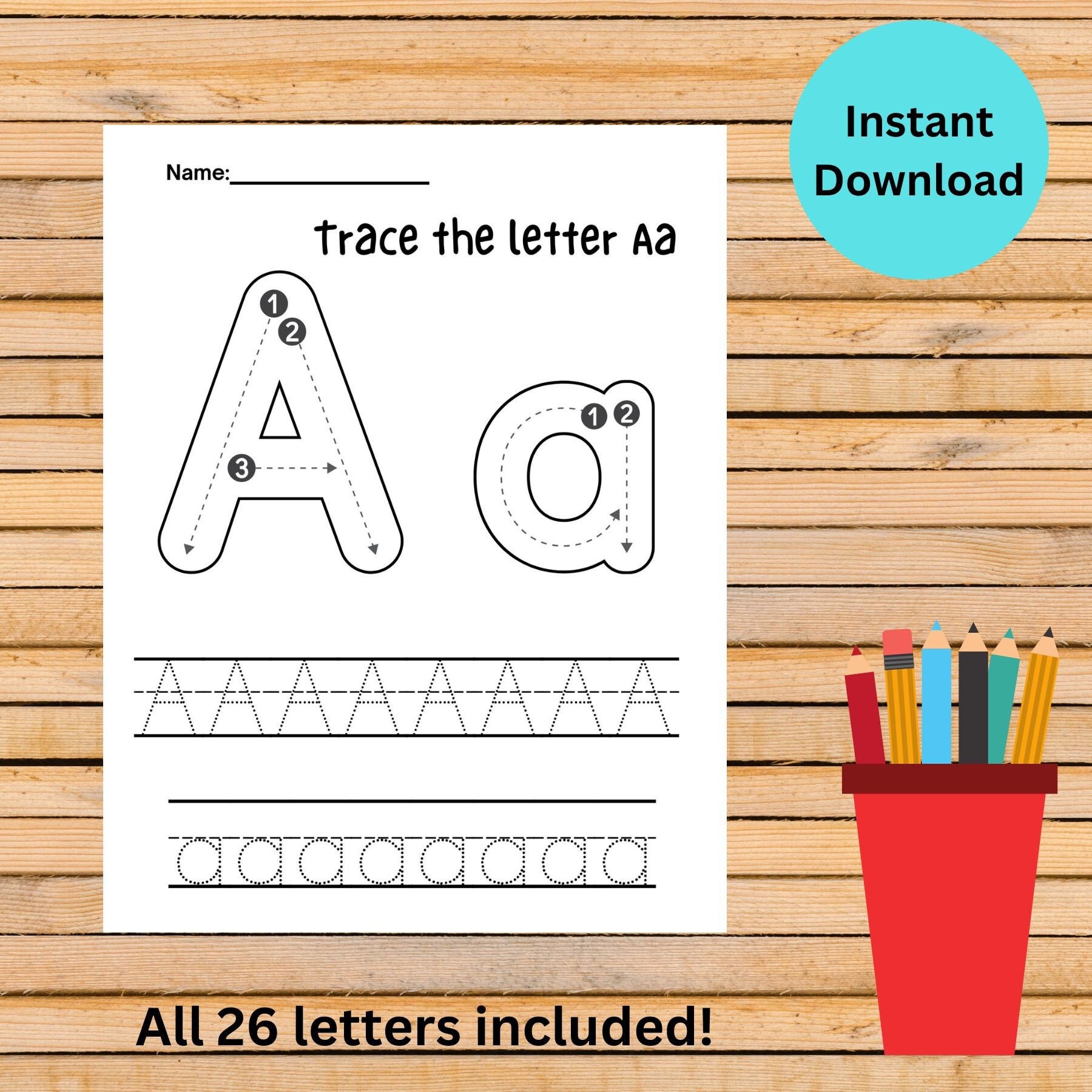 Alphabet A-Z Letter Tracing Worksheet - Etsy