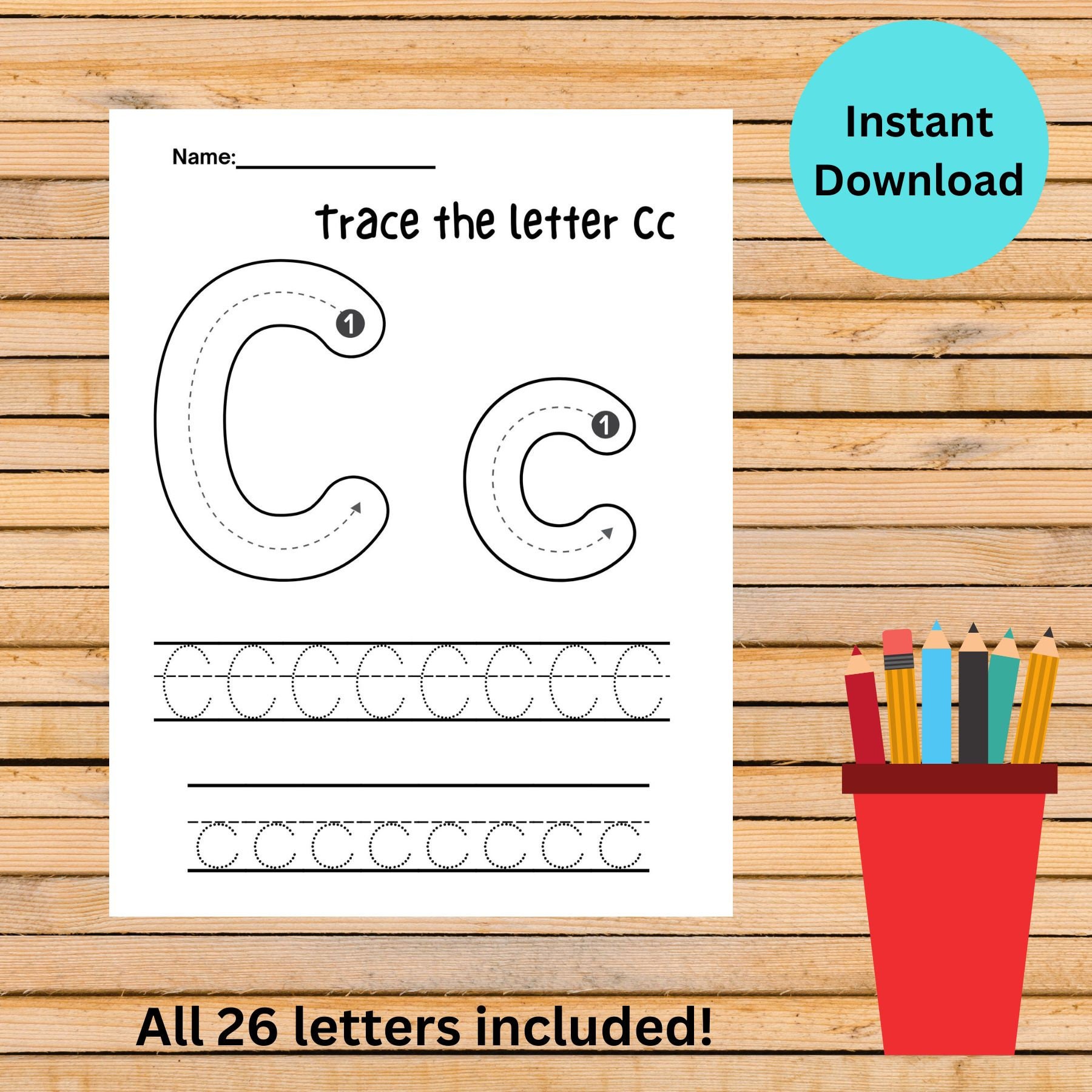 Alphabet A-Z Letter Tracing Worksheet - Etsy