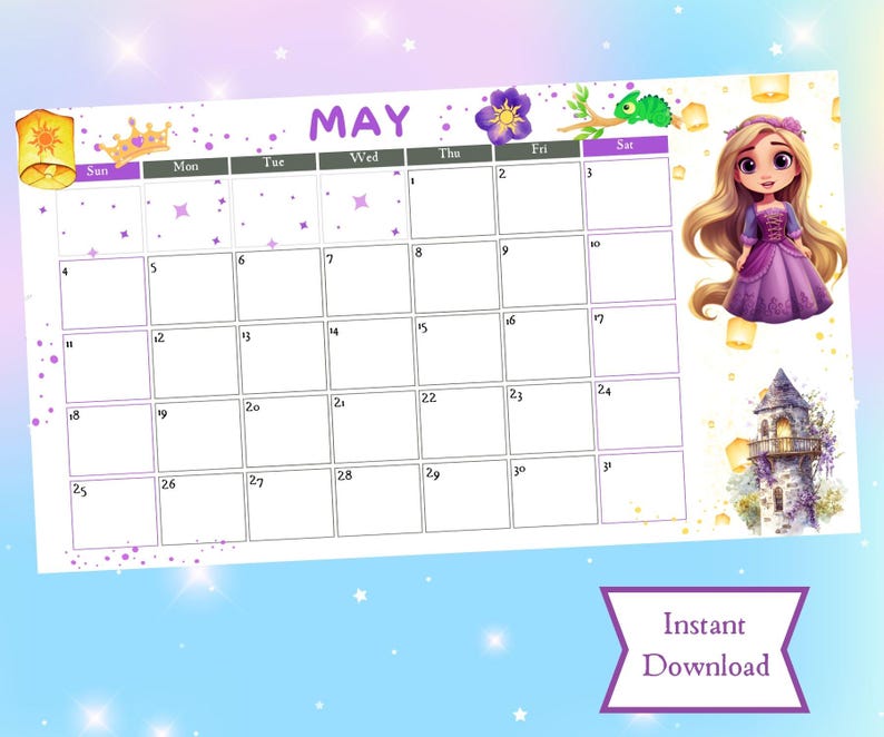 Princess Calendar | May 2025 Monthly Planner Calendar | Disney-inspired ...