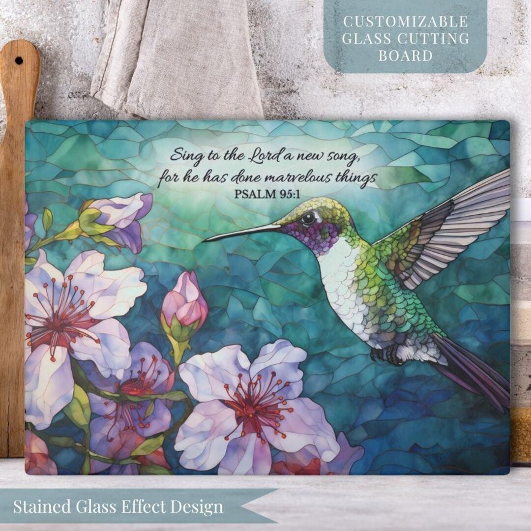 Hummingbird Glass Cutting Board: Stained Glass Effect, Christian Gift ...