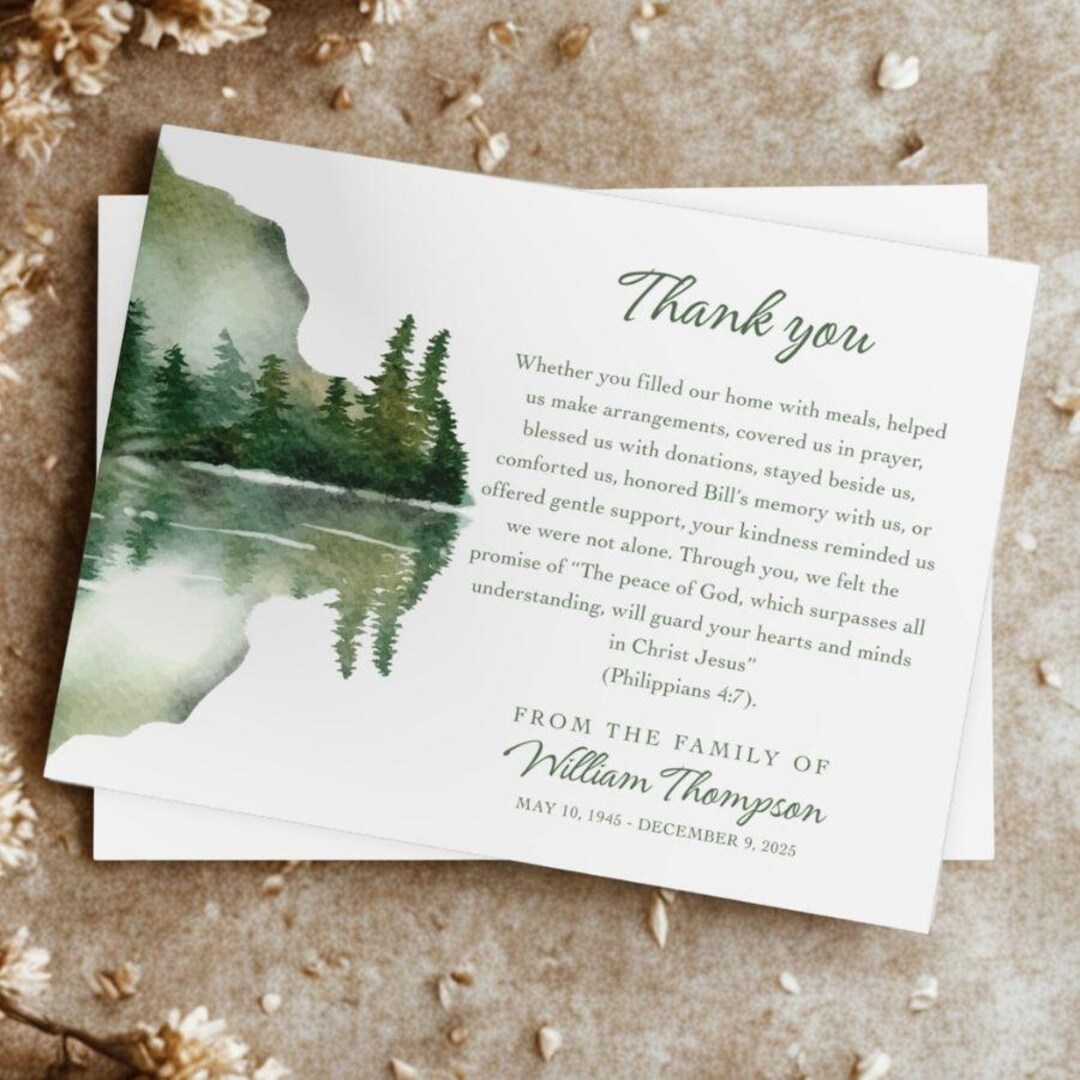 Customized Memorial Thank You Cards, Funeral Cards, Sympathy ...