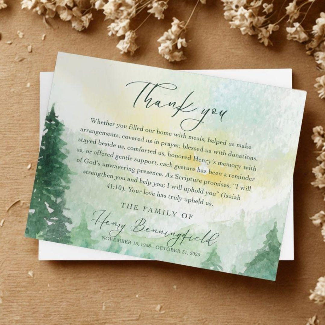 Personalized Memorial Thank You Cards, Sympathy Acknowledgement Cards ...