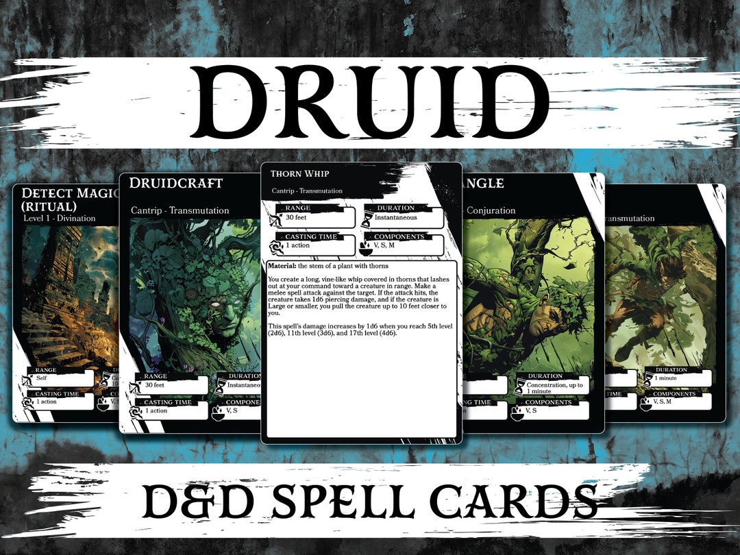 Dnd Spell Cards | Druid | Dungeons and Dragons 5e | D&d Spellbook - Etsy