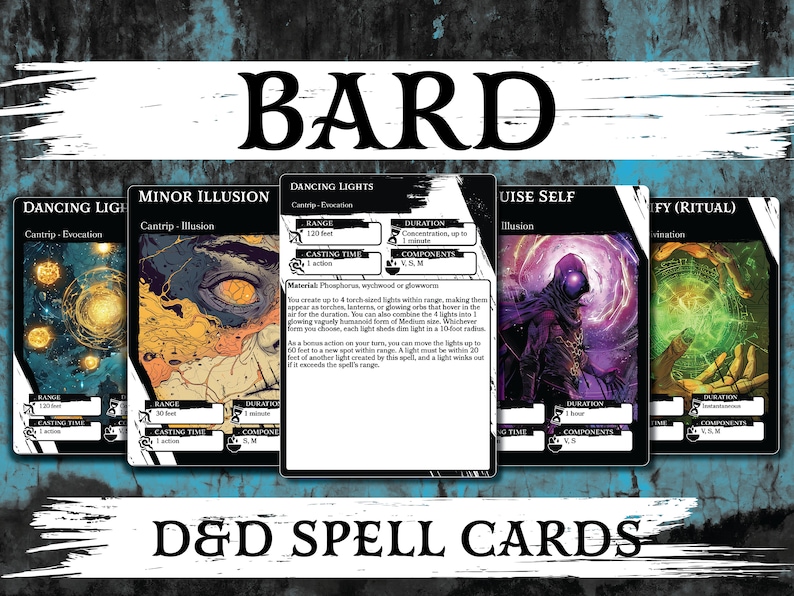 Dnd Spell Cards | Bard | Dungeons and Dragons 5e | D&d Spellbook - Etsy