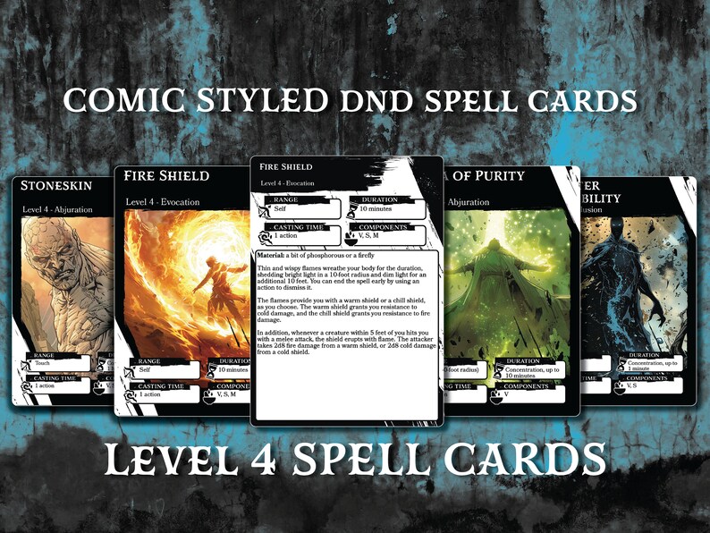 Dnd Spell Cards | Level 4 Illustrated | Dungeons and Dragons 5e | D&d Spellbook - Etsy