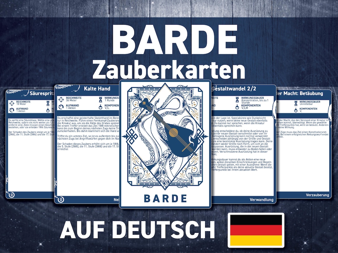 Barde Spell Cards DND 5e - German Printable Dungeons and Dragons - Etsy