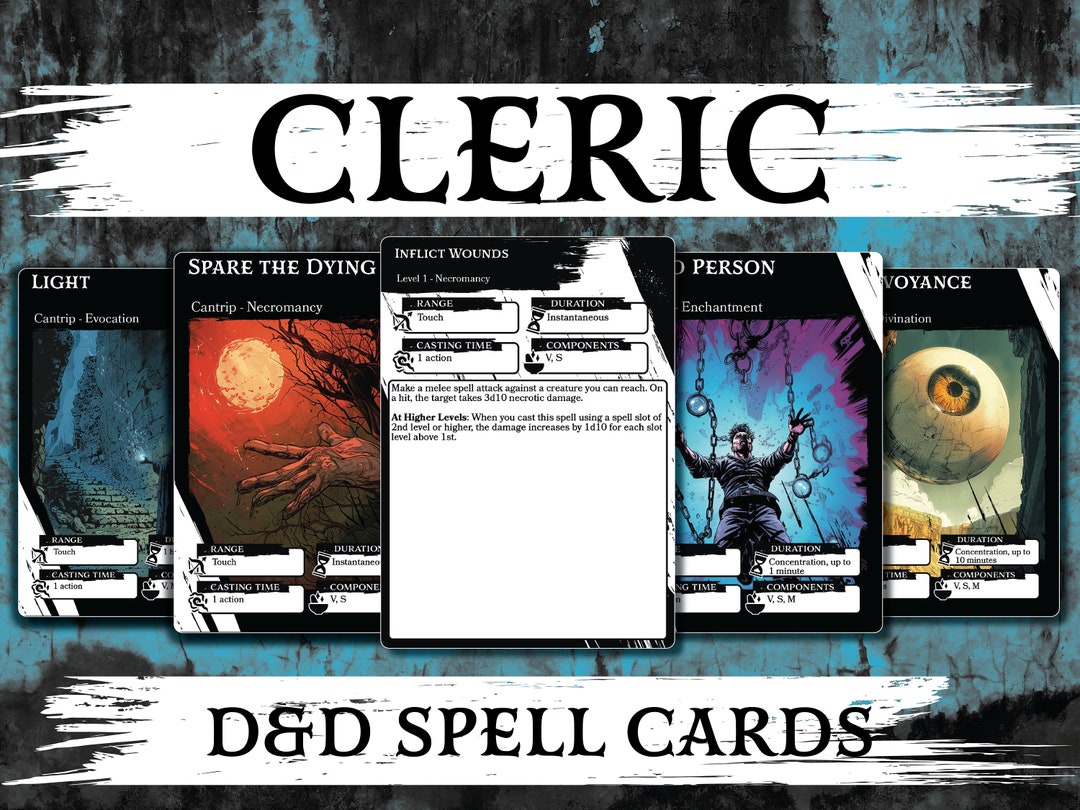 Dnd Spell Cards | Cleric | Dungeons and Dragons 5e | D&d Spellbook - Etsy