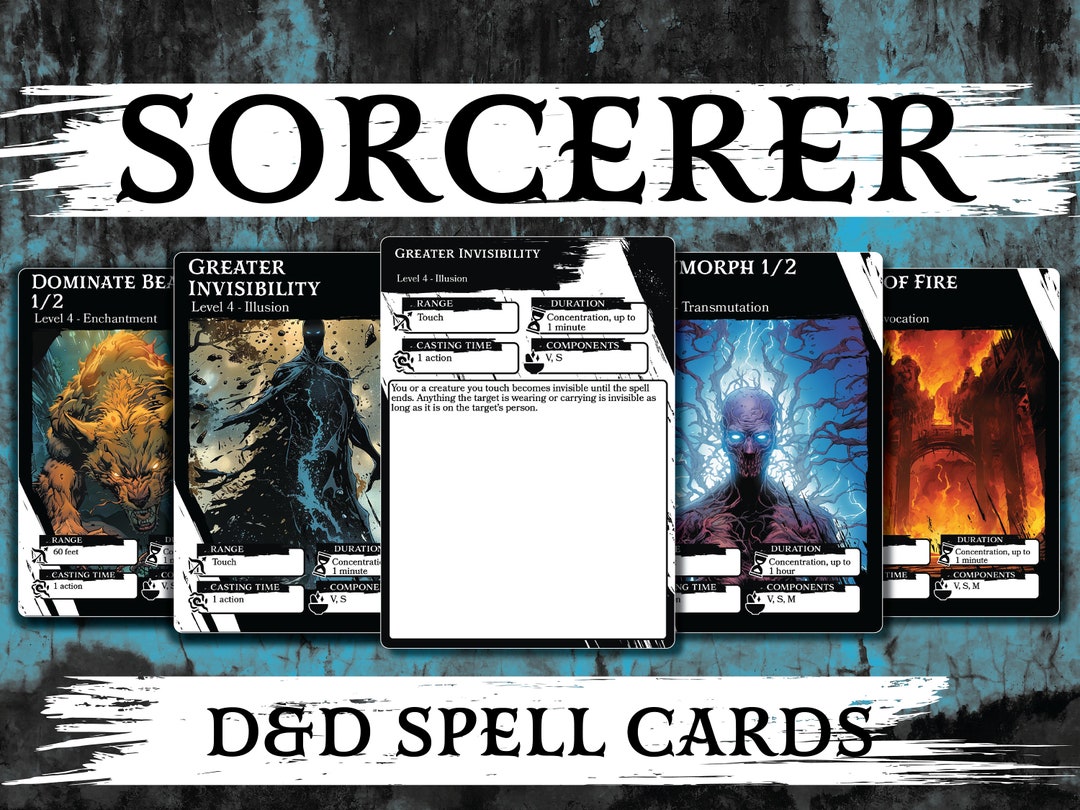 Dnd Spell Cards | Sorcerer | Dungeons and Dragons 5e | D&d Spellbook - Etsy
