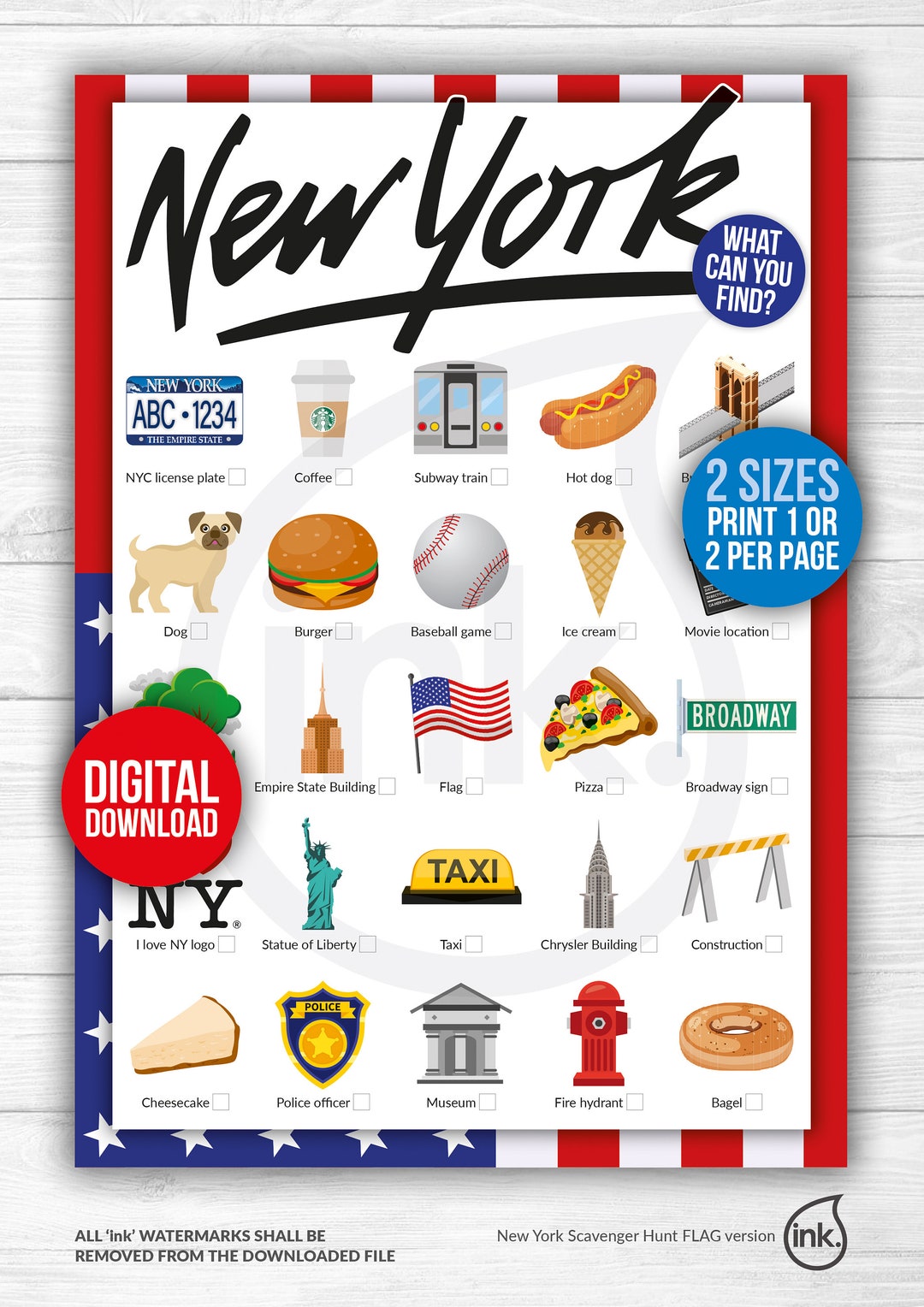 New York City Scavenger Hunt - Family Travel Bingo (digital Download ...