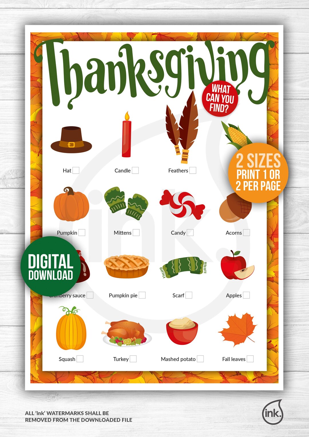 Thanksgiving Scavenger Hunt or Bingo Game (digital Download) - Etsy