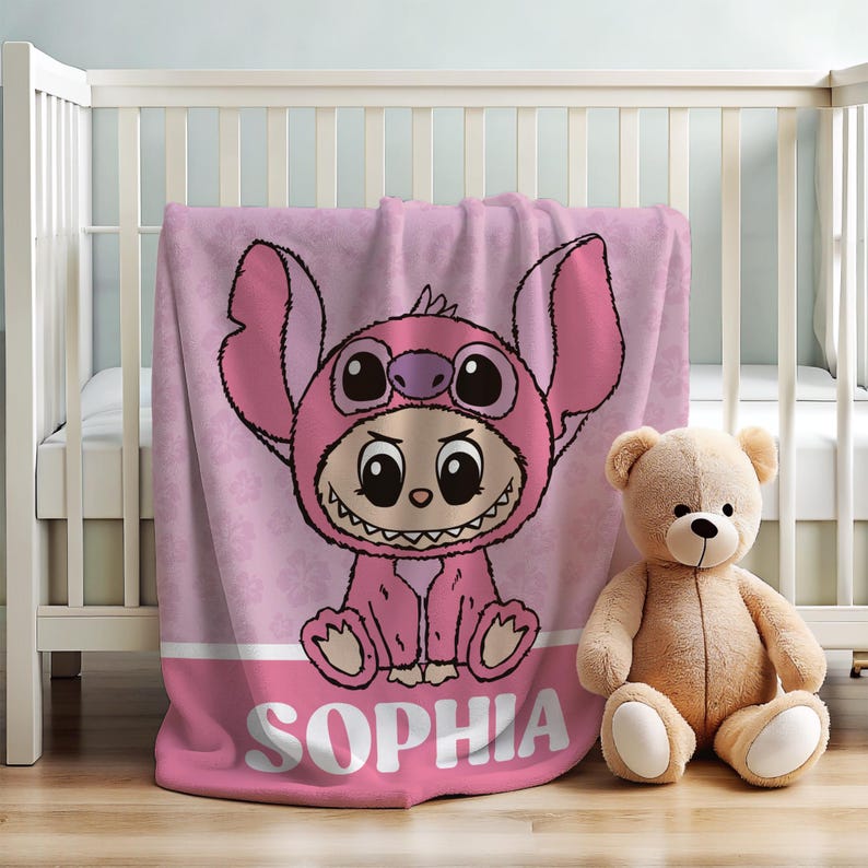 Custom Labubu Stitch Blanket, Cozy Personalized Name Blanket, Labubu ...