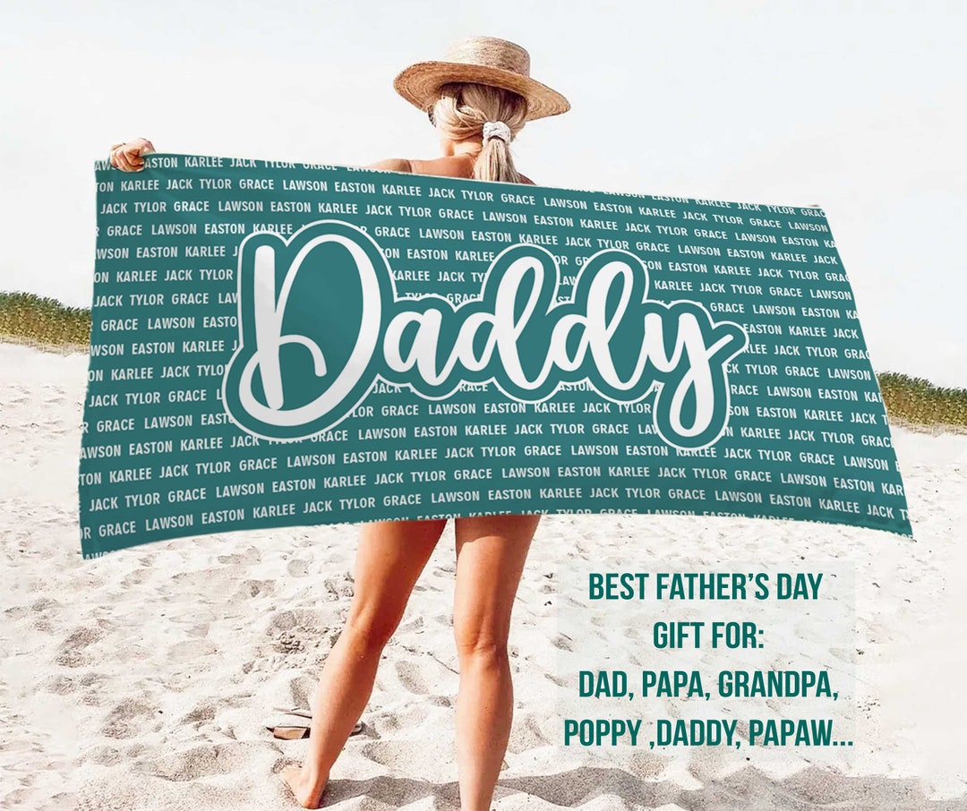 Custom Grandpa Beach Towel, Grandkids Name Daddy Pool Towel, Birthday ...