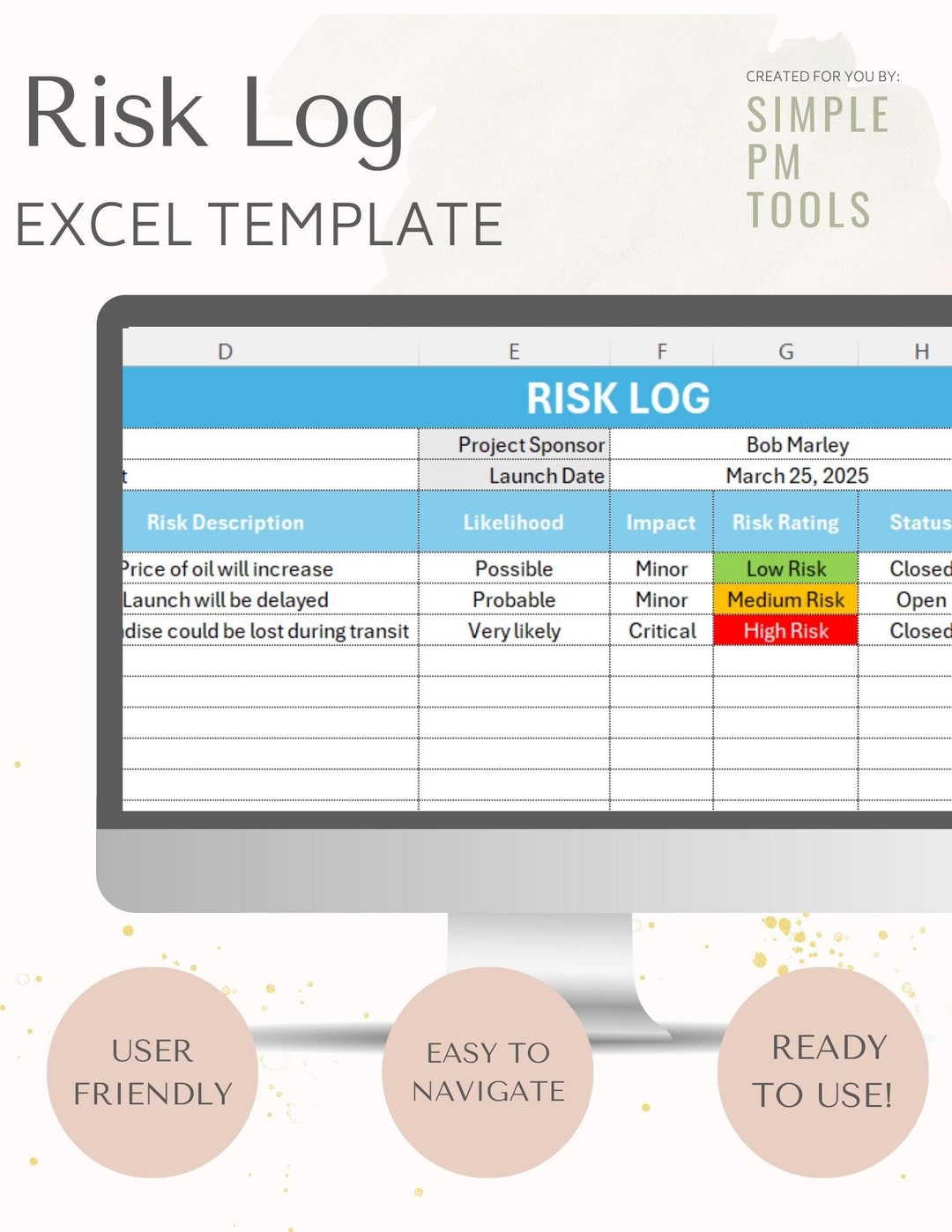 Risk Log Template- Project Management - Etsy