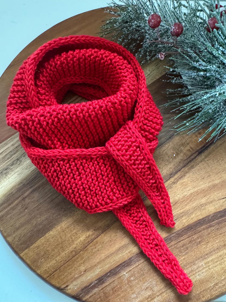 Hand Knit Skinny Scarf, Cotton Sophie Scarf, Red Neck Scarf, Minimalist ...
