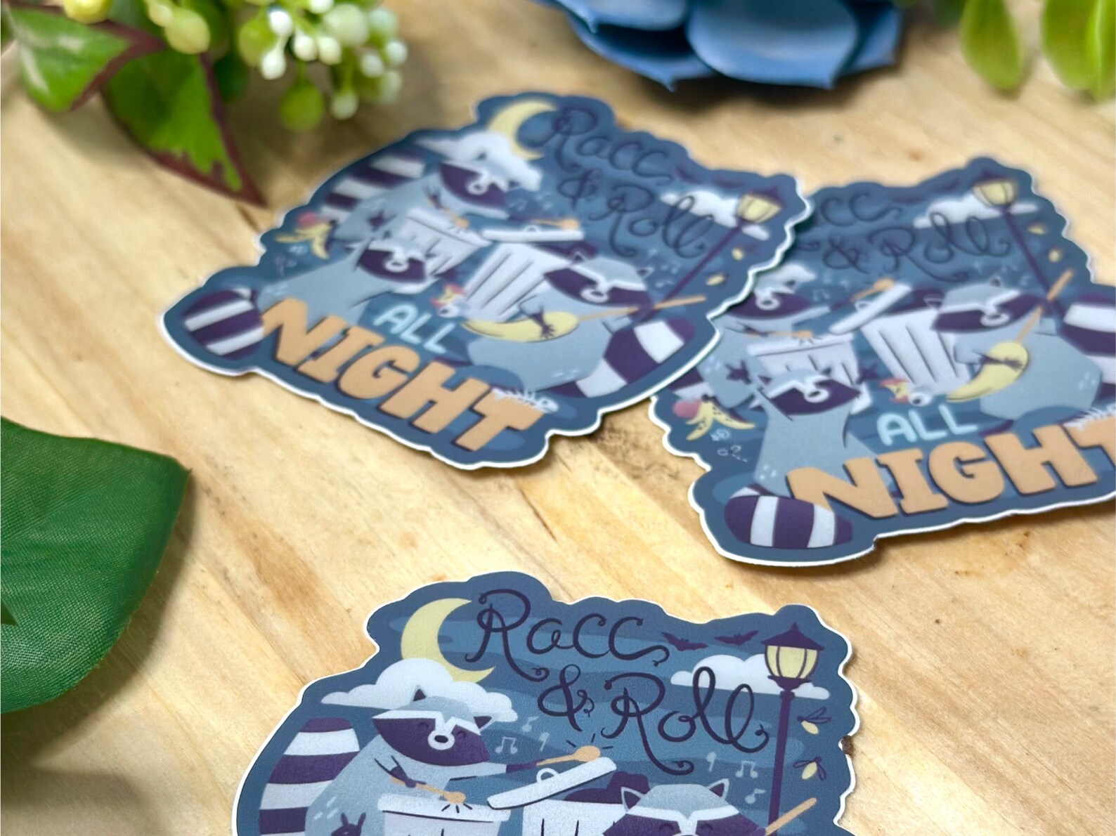 Raccoon Rock Band Sticker "racc and Roll All Night" Waterproof Kids ...