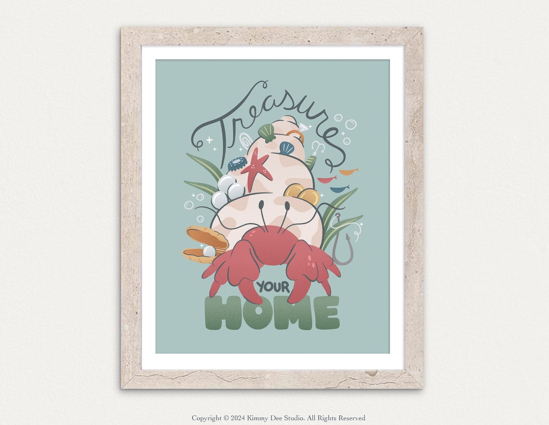 Hermit Crab Art Print: Treasure Your Home Ocean Theme Kids Room Decor ...