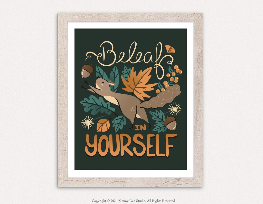 Squirrel Illustration for Kids Art Print Framed for Kids Decor Fall ...