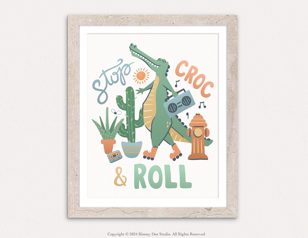 Crocodile Art Print for Kids: "stop Croc and Roll" Theme, Cute Playroom ...