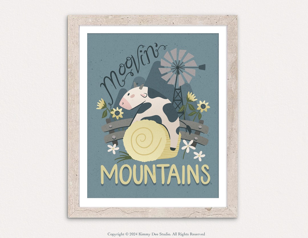 Cow Art Print: Farm Theme Kids Room Decor, Signed Giclee, Illustrated ...