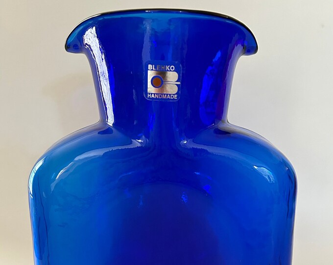 Vintage Cobalt Blue Blenko Glass Double Spout Vase With Original ...