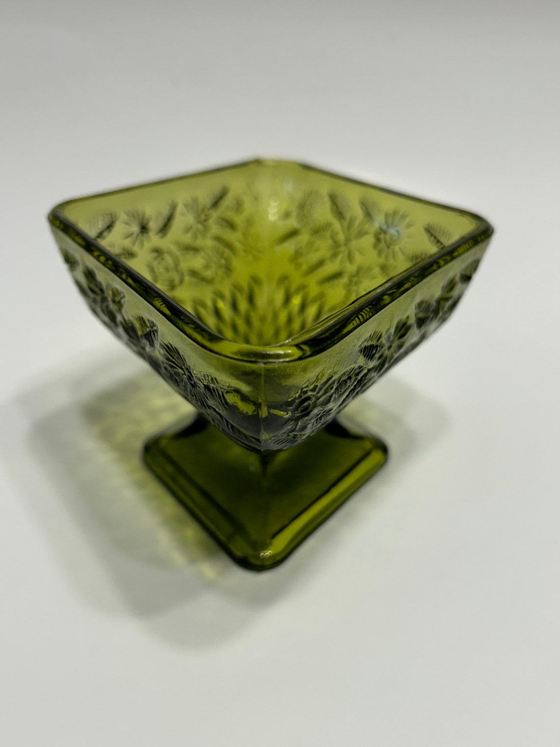 Avocado Glass Daisy Diamond Shaped Bowl, Candy Dish - Etsy