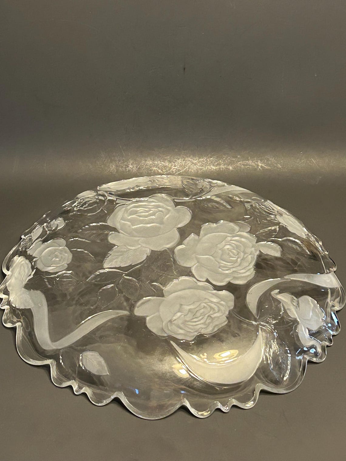 Laura Glass Japan Vintage Rose Parade Frosted/clear Glass Platter Dish ...