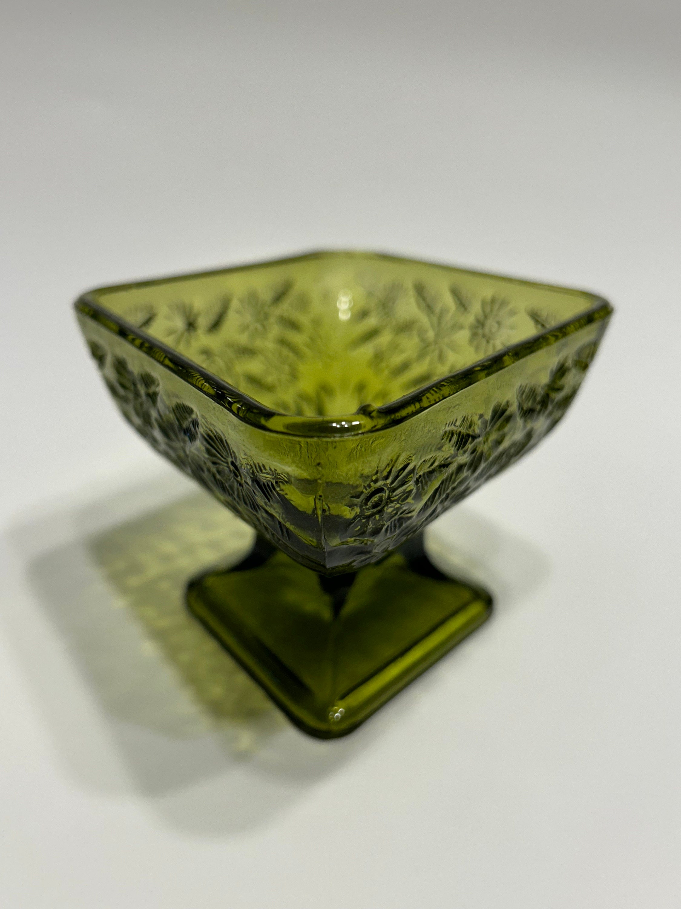 Avocado Glass Daisy Diamond Shaped Bowl, Candy Dish - Etsy