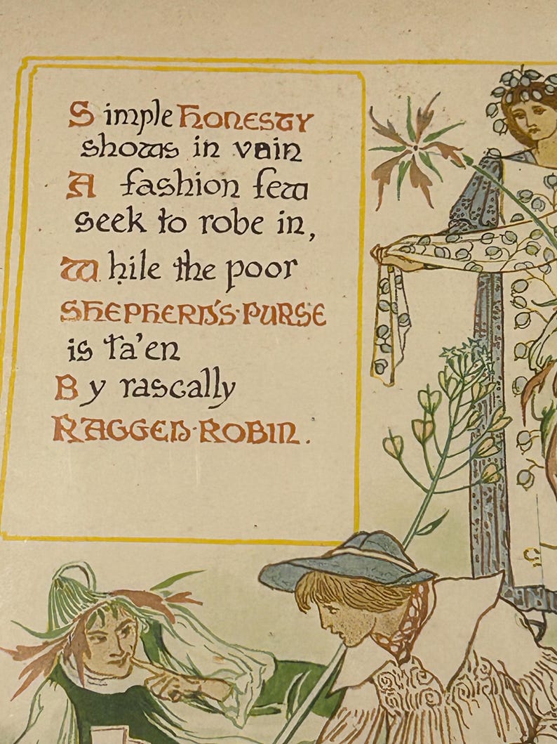 Walter Crane simple Honesty Original Art Floral Fantasy Antique ...