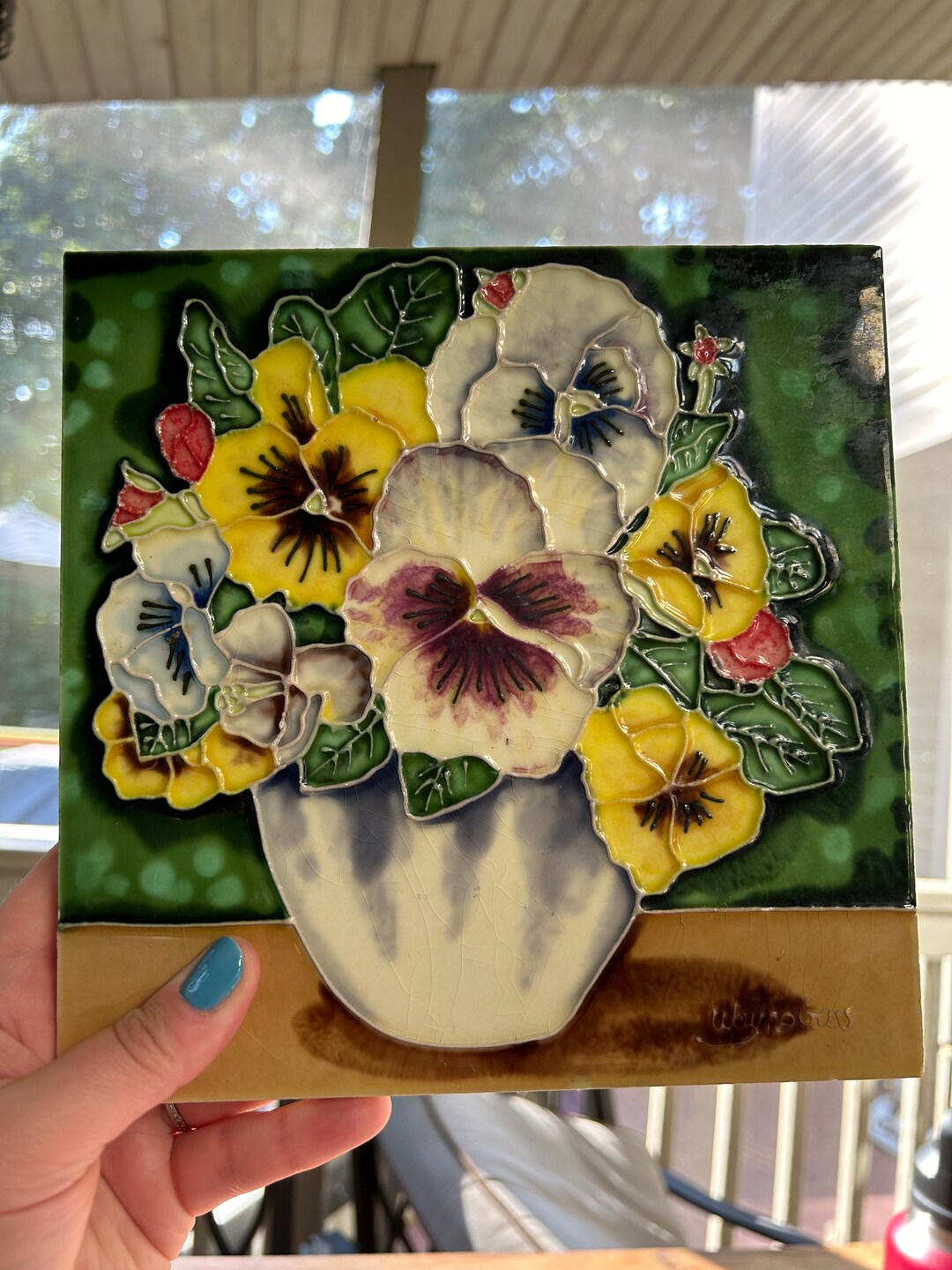 Pansies Tile Trivet Ceramic Art by Wayne Gao - Etsy