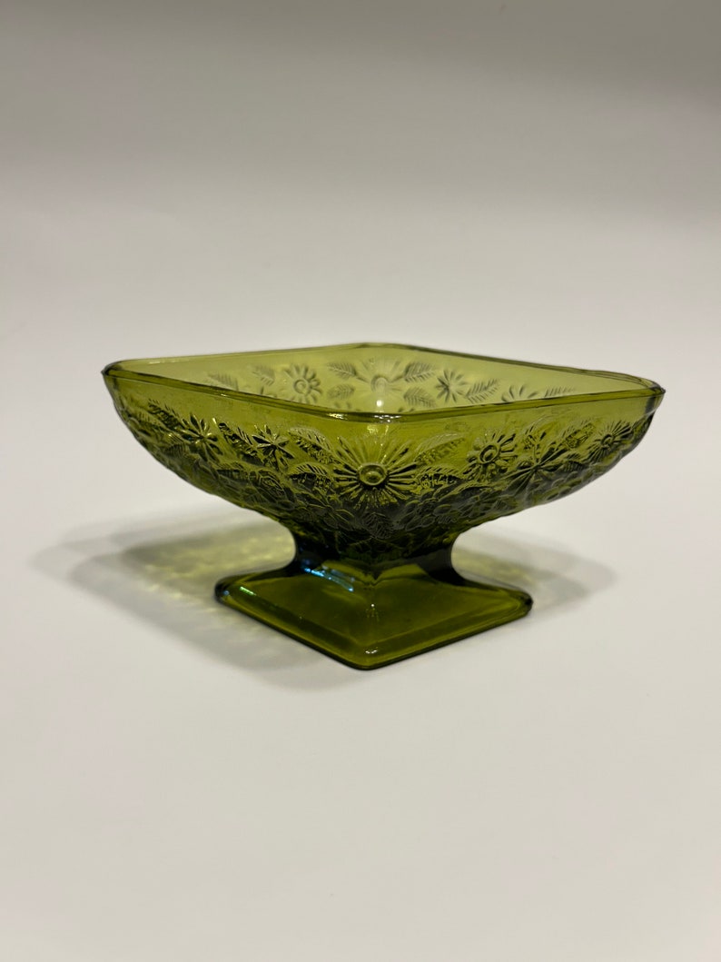 Avocado Glass Daisy Diamond Shaped Bowl, Candy Dish - Etsy