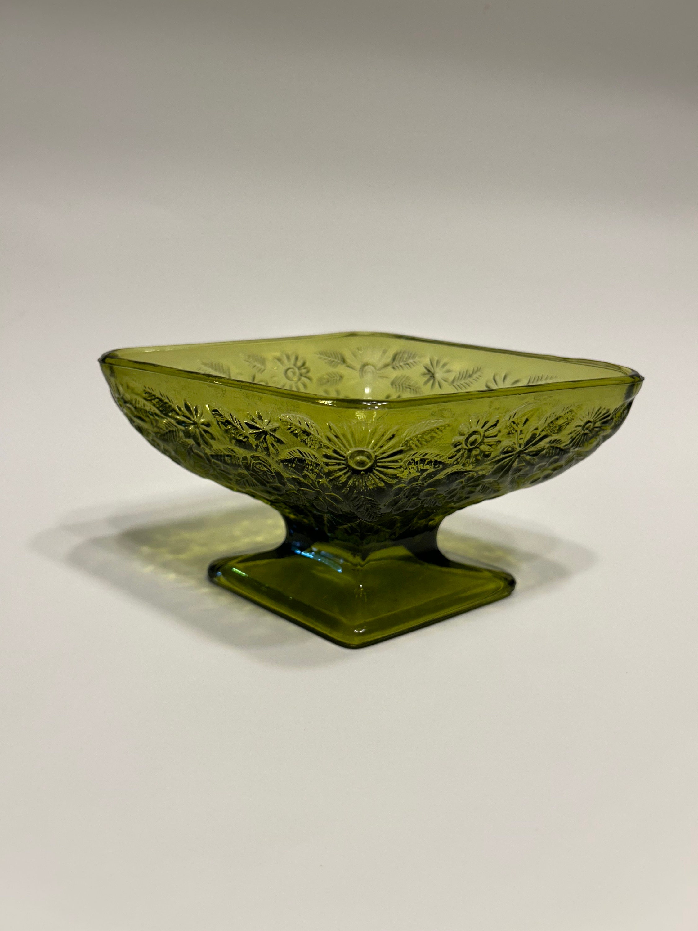 Avocado Glass Daisy Diamond Shaped Bowl, Candy Dish - Etsy