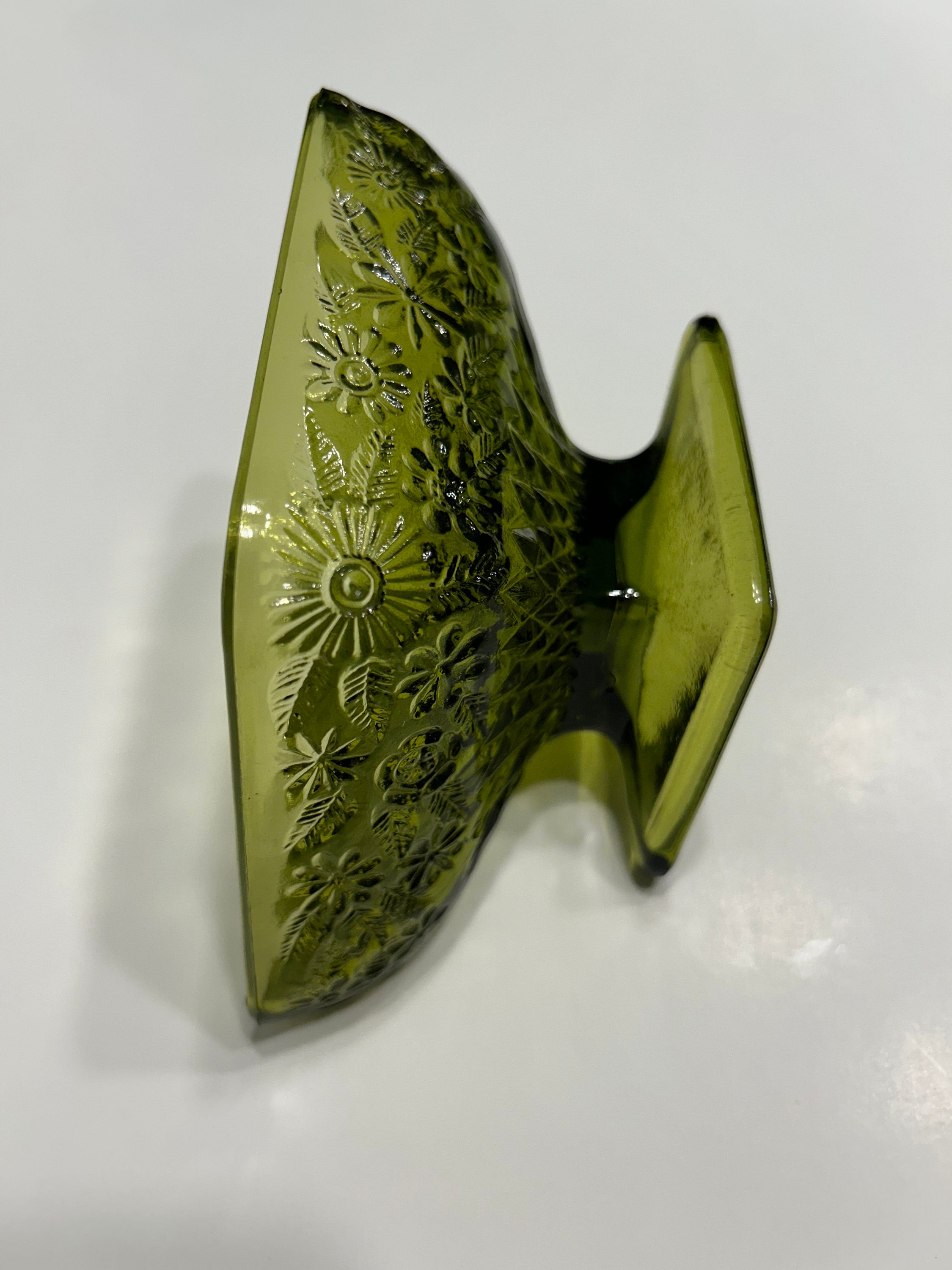 Avocado Glass Daisy Diamond Shaped Bowl, Candy Dish - Etsy