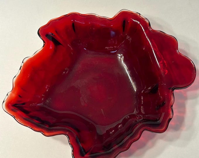 Anchor Hocking Ruby Red Glass Maple Leaf Dish - Etsy