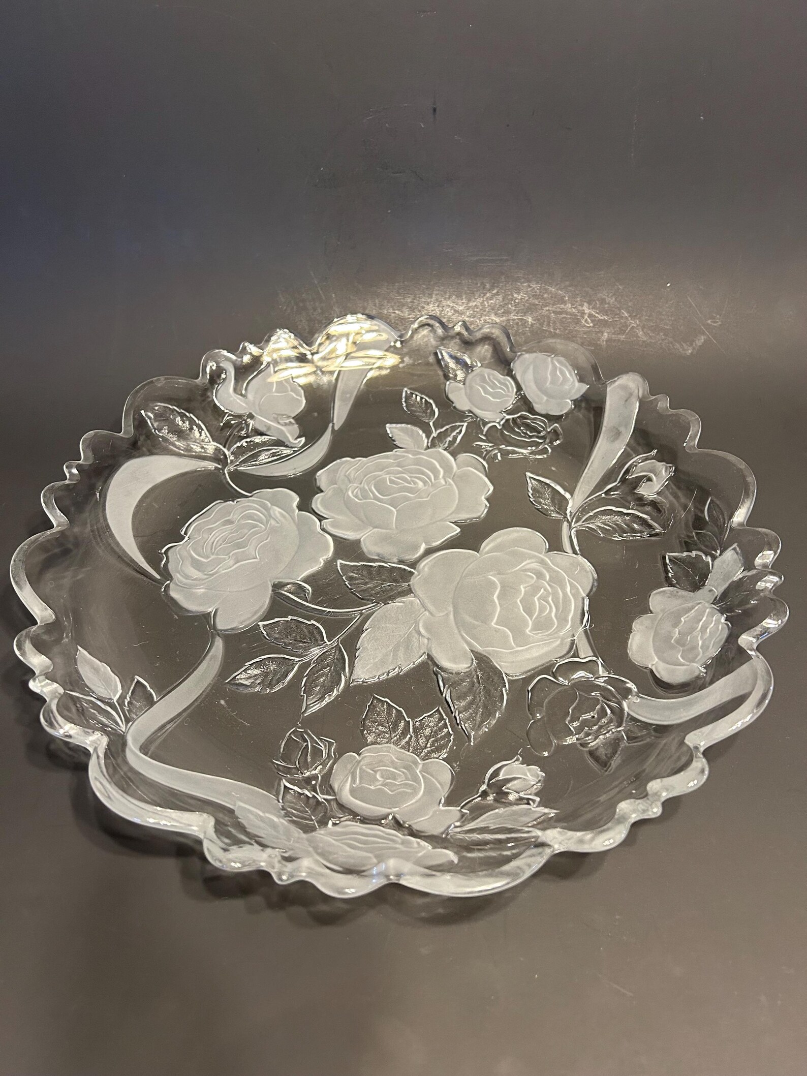 Laura Glass Japan Vintage Rose Parade Frosted/clear Glass Platter Dish ...