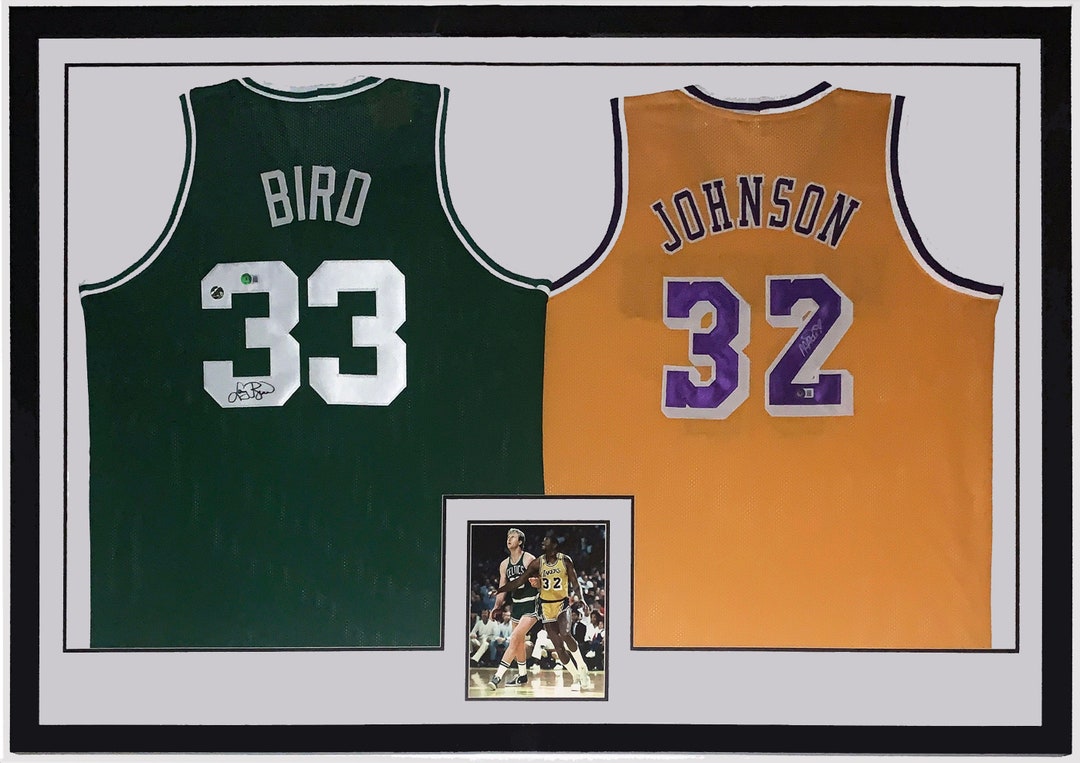 Magic Johnson and Larry Bird Dual Signed Lakers and Celtics Jersey - Beckett BAS COA ...