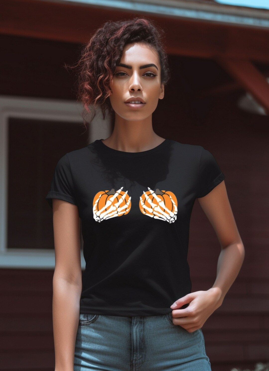 Fun and Spooky Skeleton Hand Holding Pumpkins Shirt! Halloween Vibe ...