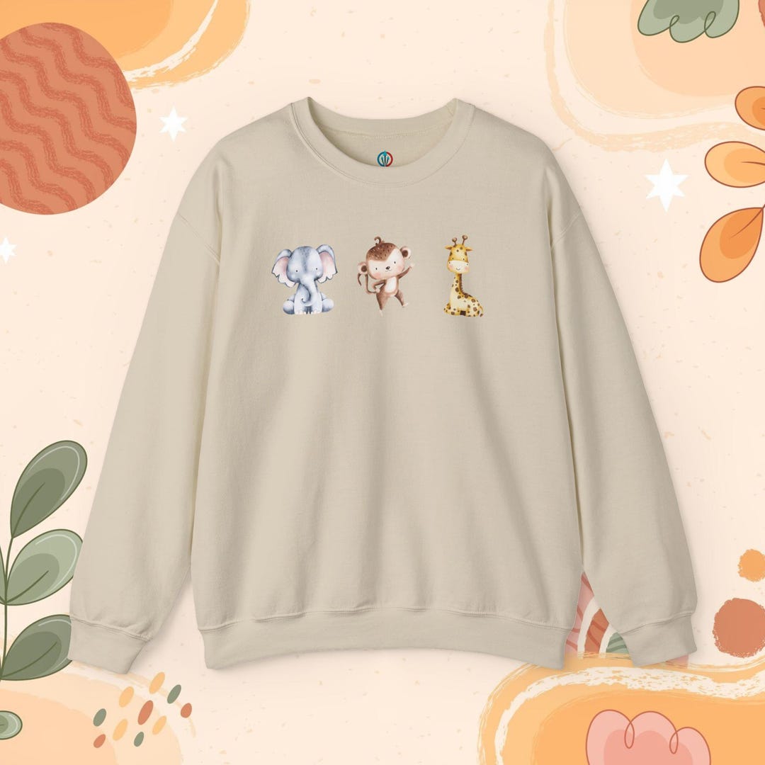 Cute Watercolor Safari Animals Sweater, Zoo Trip Elephant Monkey ...