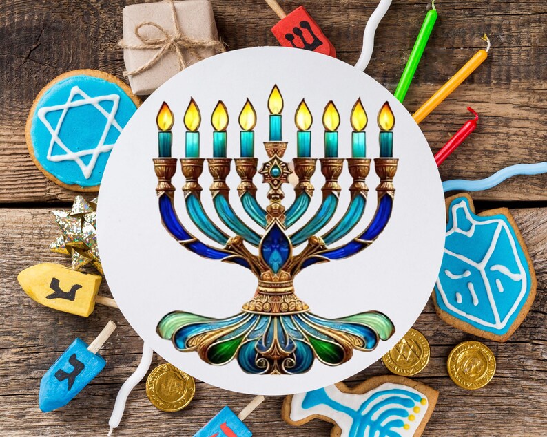 Menorah Stained Glass Ping, Chanukah Png, Jewish Festival Png, Happy ...
