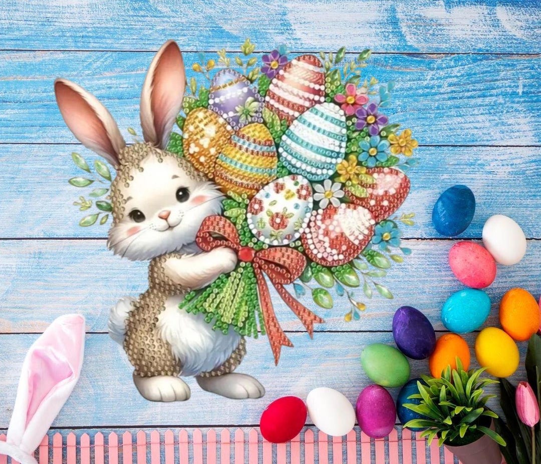 Easter Bunny Bouquet Egg Clipart, Easter Egg Rabbit Diamond DIY PNG ...