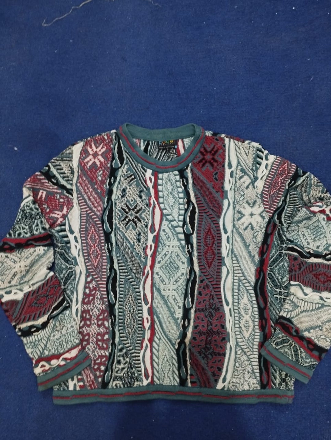 Vintage COOGI Size S Crazy Pattern Lined Knit Jacket Cardigan Knit 80s ...