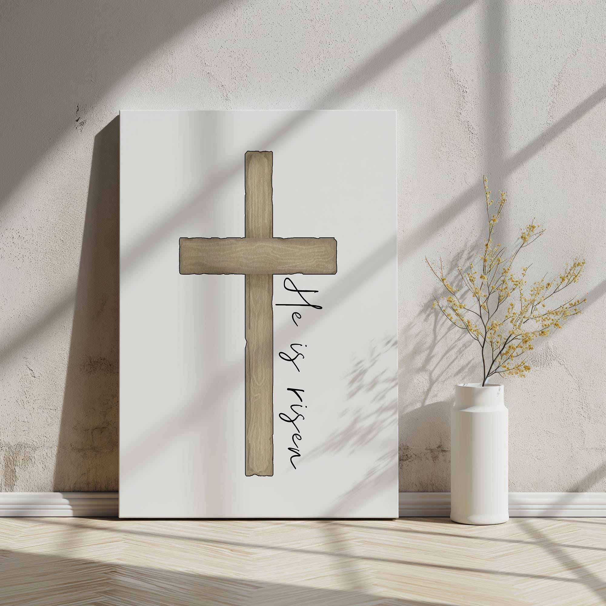 He is Risen Wall Art, Religious Easter Print, Cross and Cursive ...