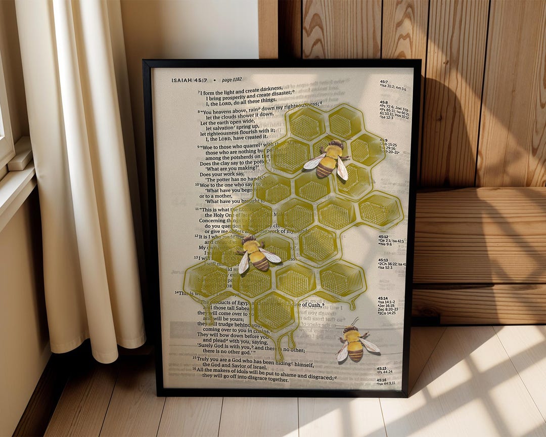 Honey Bee Hive Scripture Art, Christian Digital Download, Isaiah 45:7 ...