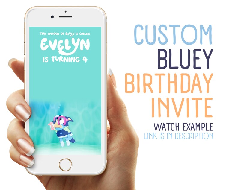 Personalized Bluey Pool Party Birthday Invitation Bluey Video ...