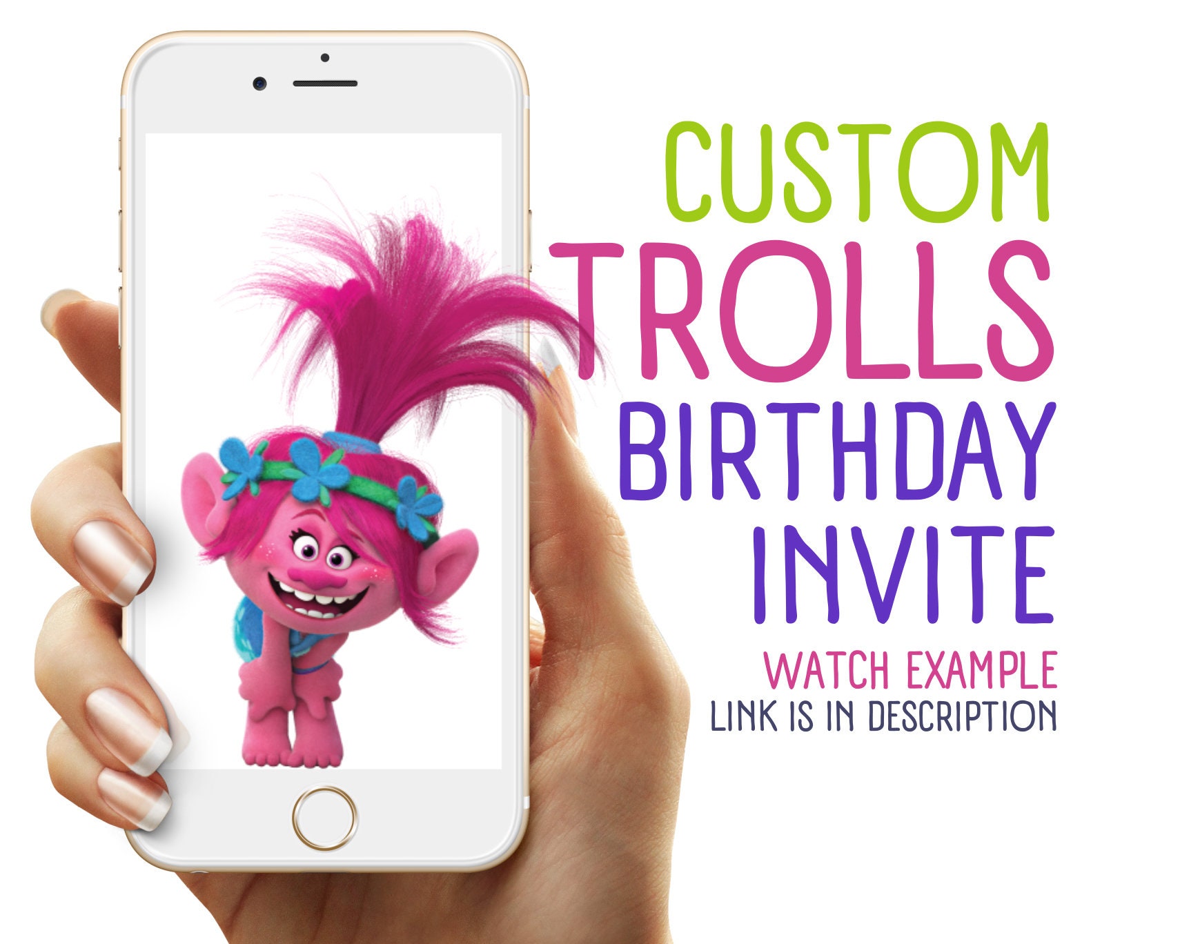 Custom Trolls 3 Birthday Invitation, Video Invitation, Trolls ...