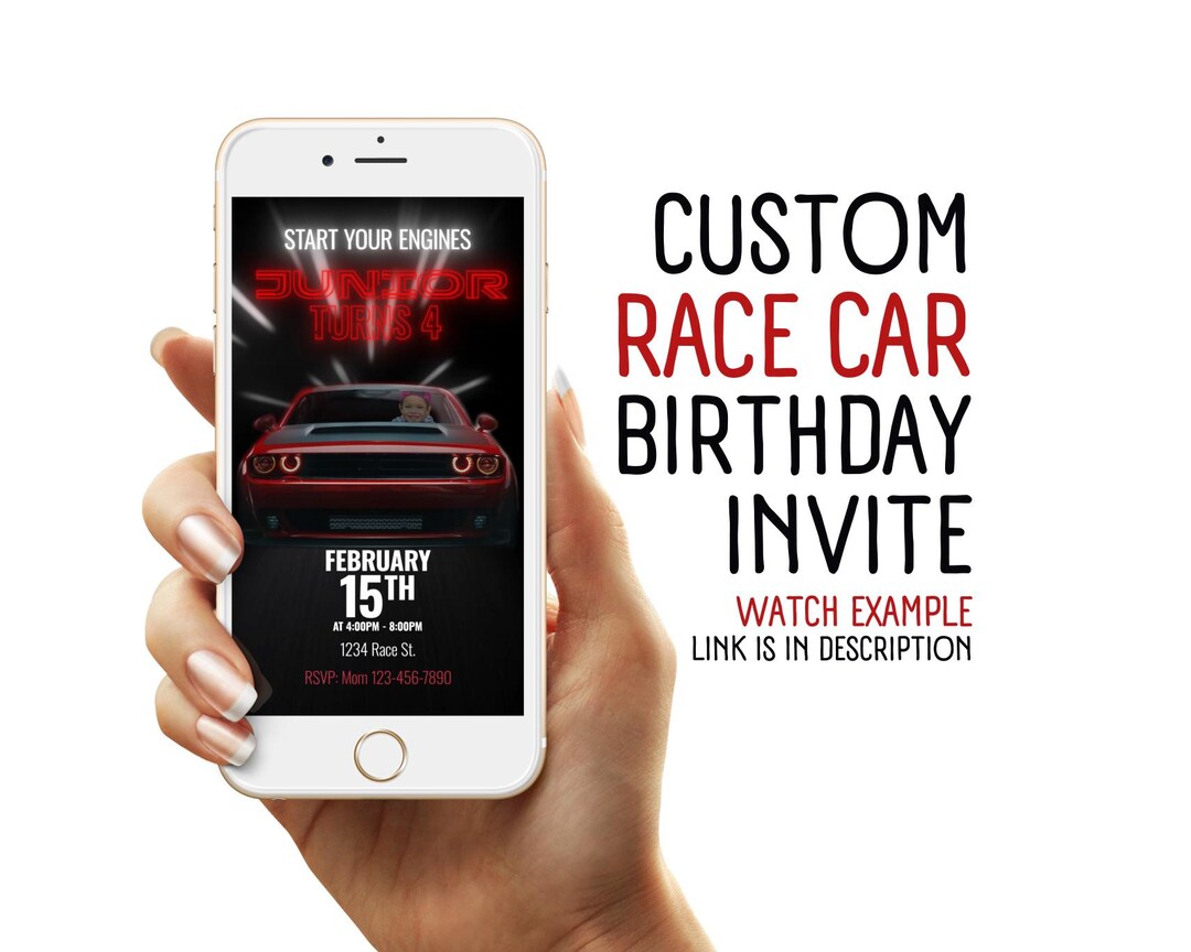 Race Car Animated Birthday Video Invitation: Muscle Car Theme (digital ...