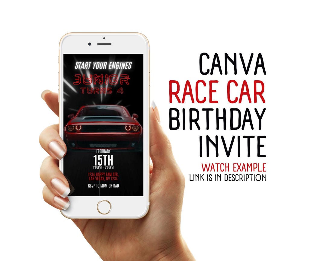 Editable Race Car Video Invitation Canva Template, Animated Red Muscle ...